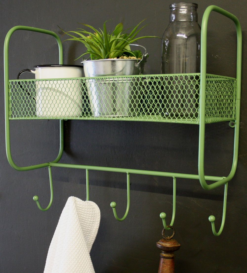 Mesh Wall Shelf With 5 Hooks Green – Waislamaa